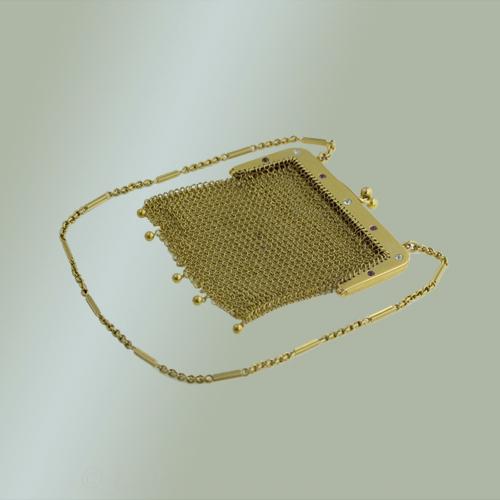 Ruby and Diamond Gold Mesh Purse