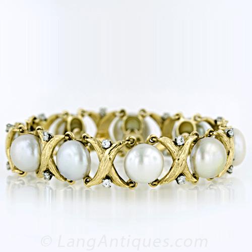 Ruser Diamond, Pearl, 18K Yellow Gold Bracelet