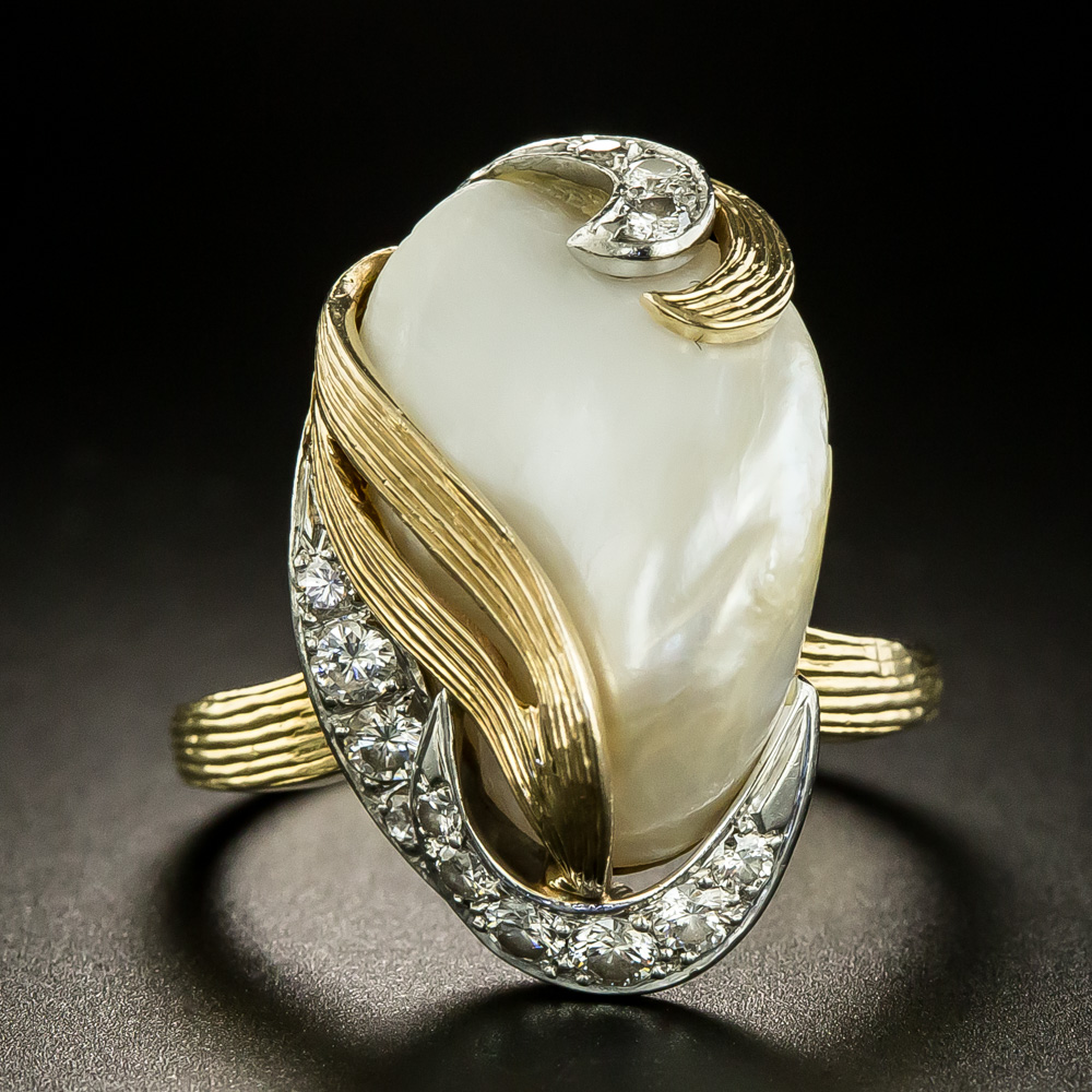 Ruser Freshwater Pearl And Diamond Ring