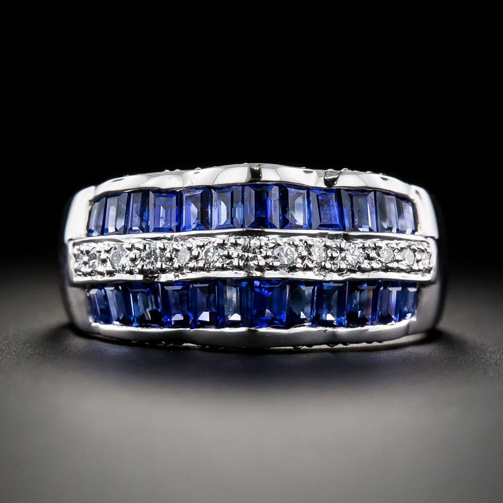 Sapphire and Diamond Three Row Ruffle Band