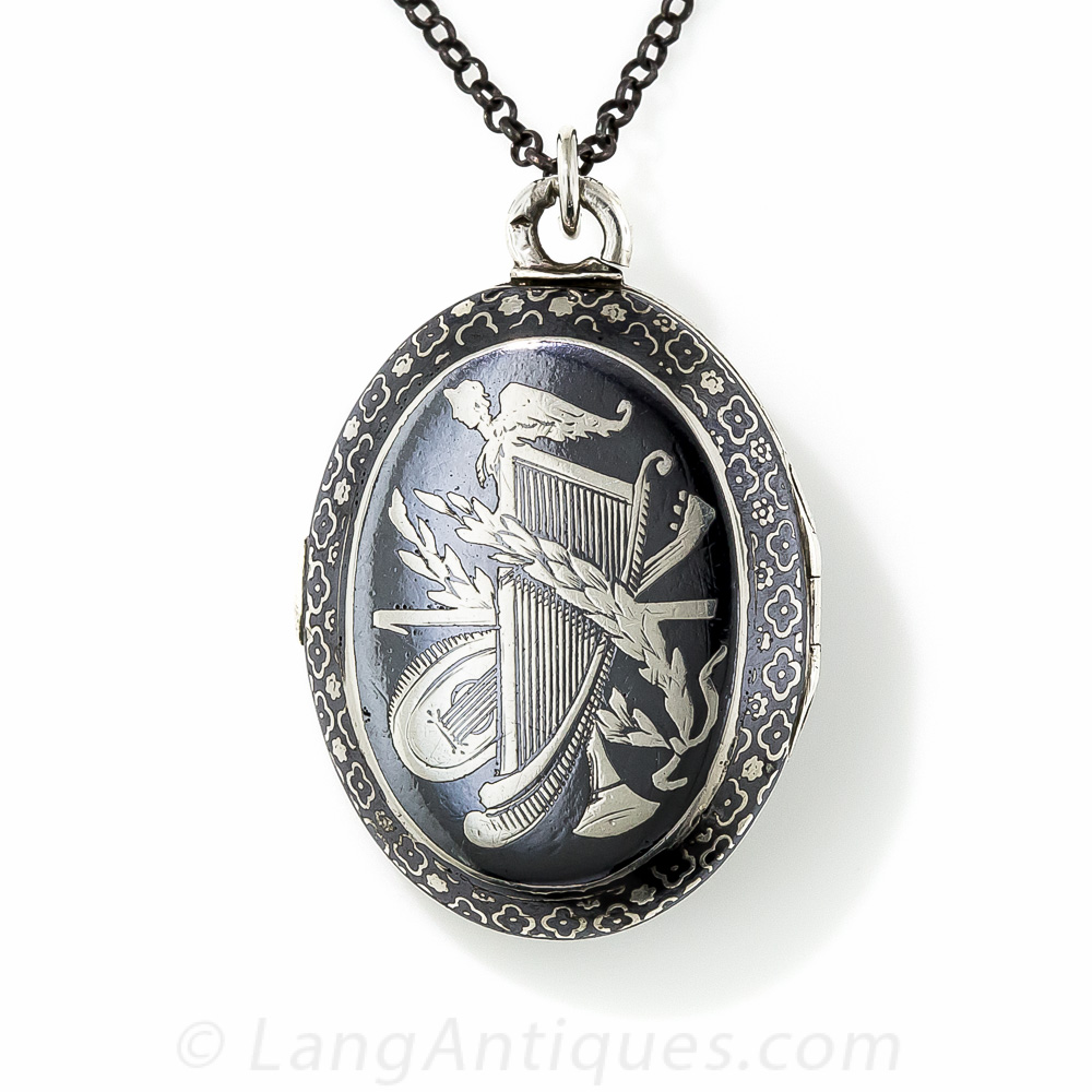 Silver Niello Double-Sided Oval Locket