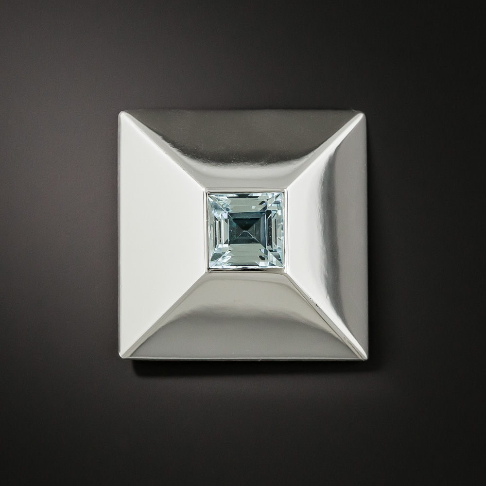 Silver Square Aquamarine Brooch