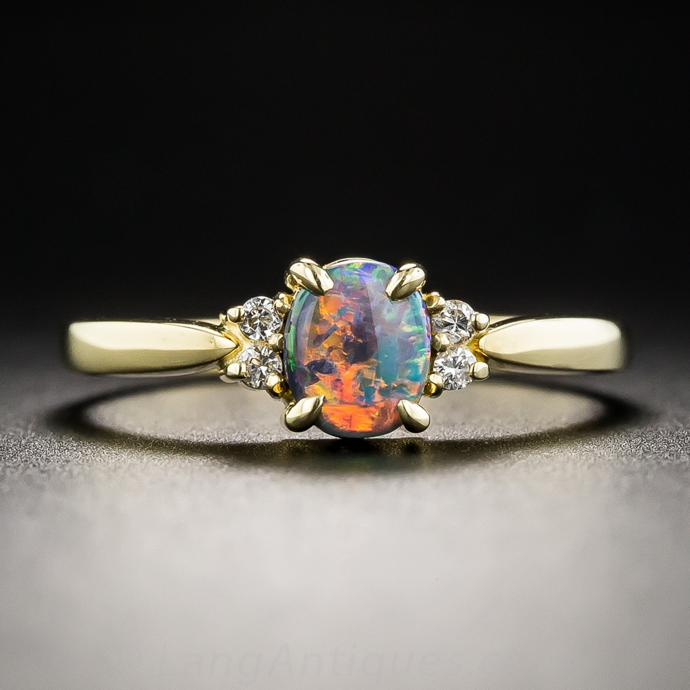 Small Black Opal and Diamond Ring