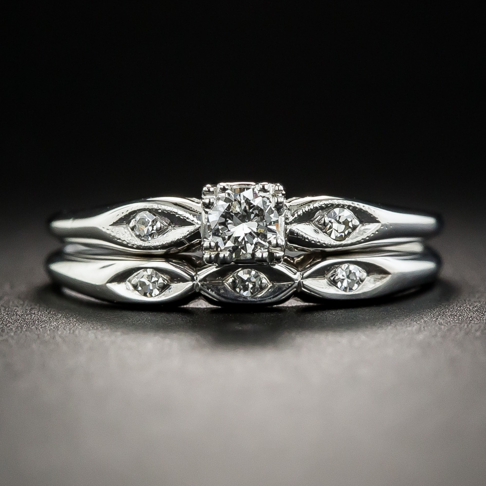 Small Mid-Century Diamond Wedding Set