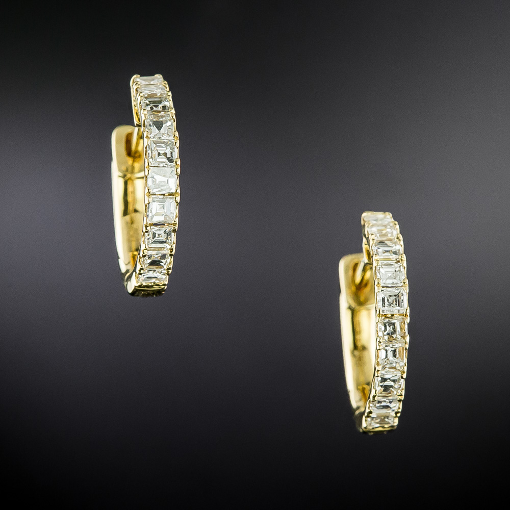 Square-Cut Diamond Huggie Hoop Earrings