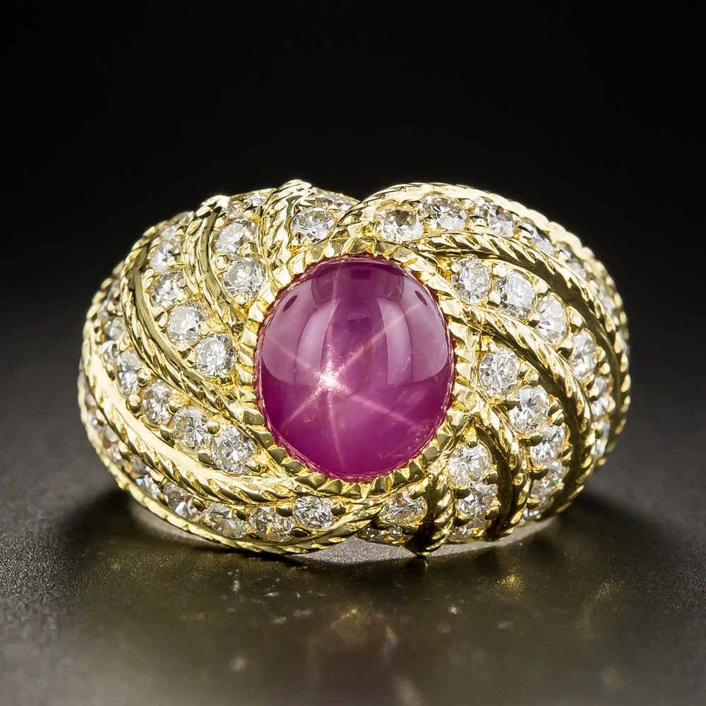 Star Ruby Pavé Diamond Ring - Estate Jewelry - Antique & Vintage Jewelry