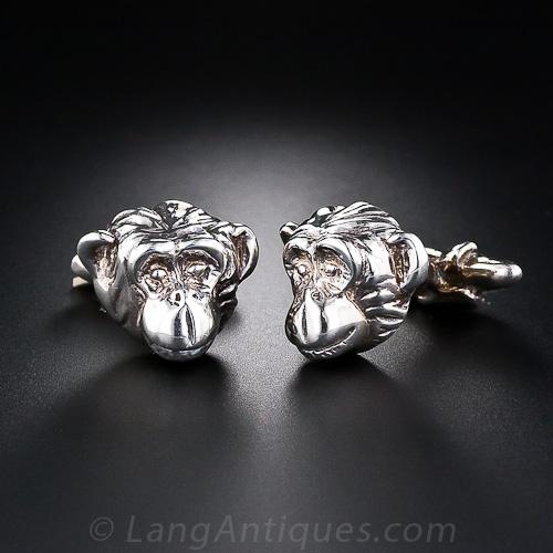 Sterling Silver Monkey Cufflinks