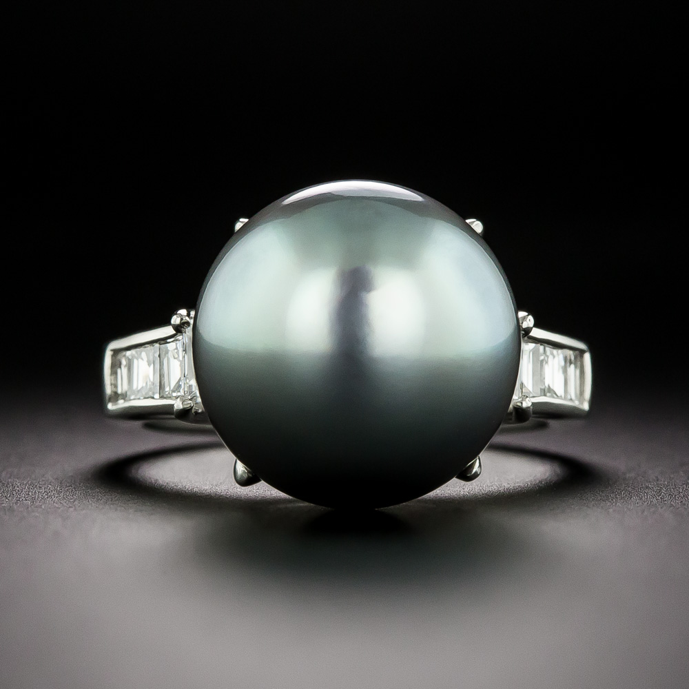 Tahitian Pearl and Baguette Diamond Ring