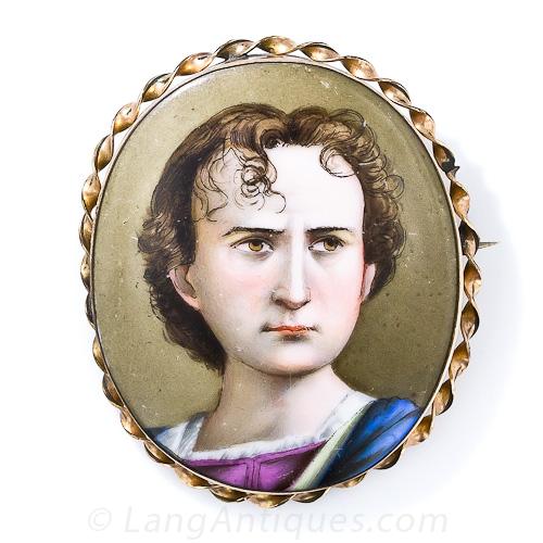 Thespian Portrait Miniature Brooch - Edwin Booth