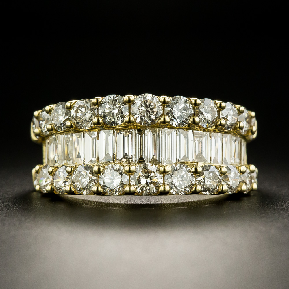 Three-Row Baguette and Round Diamond Band