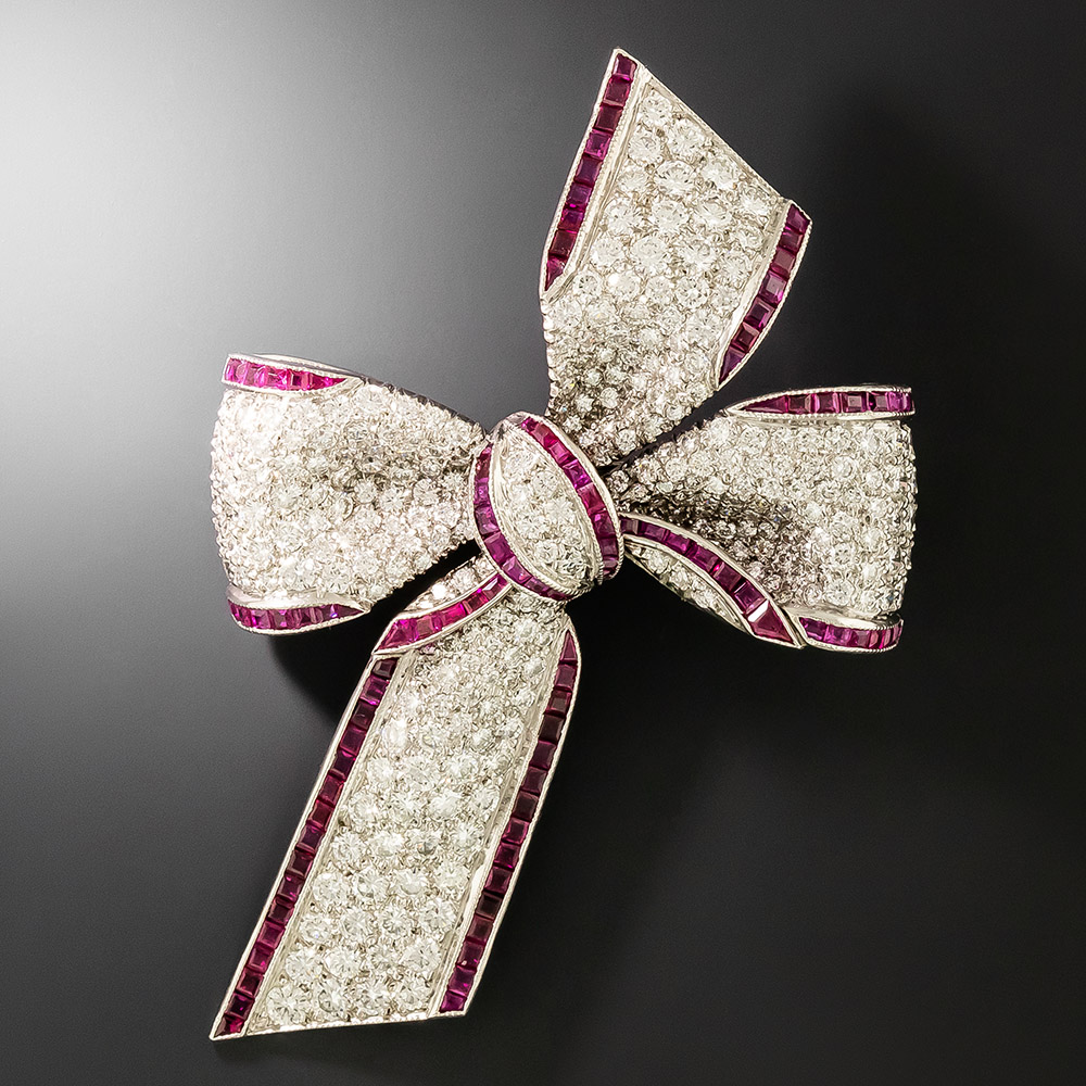 Tiffany & Co. Art Deco Style Diamond And Ruby Bow
