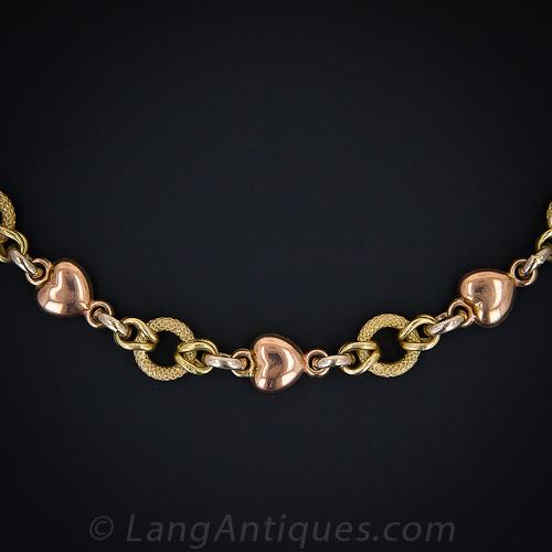 Tri-color Gold Heart Necklace