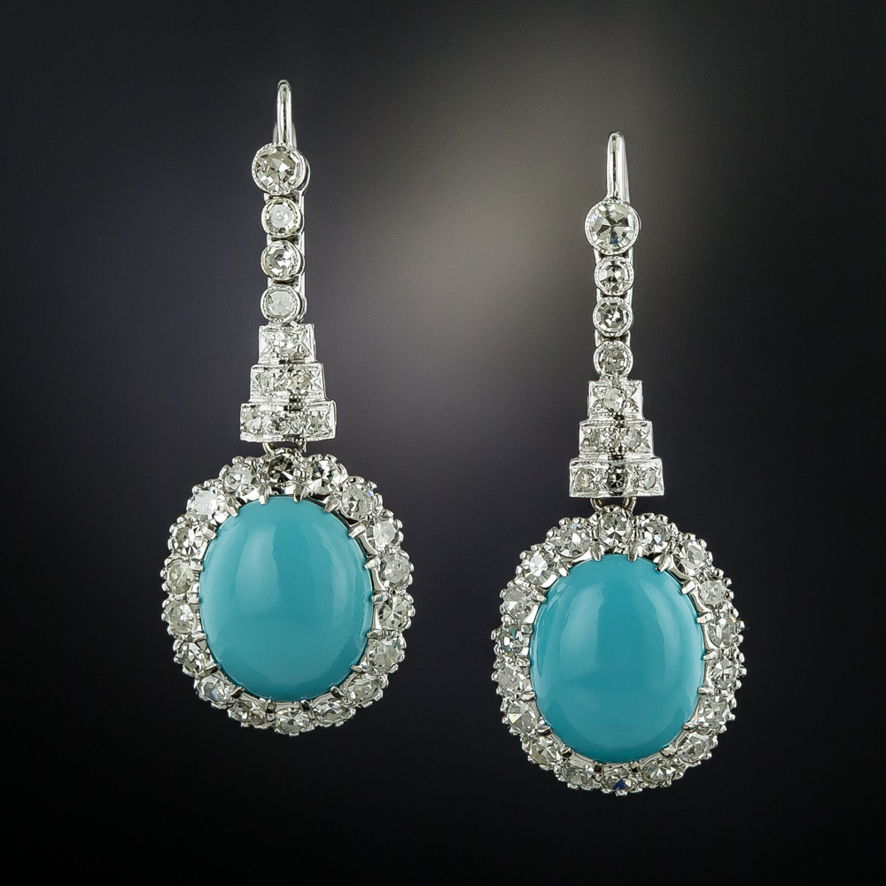 Turquoise and Diamond Drop Earrings