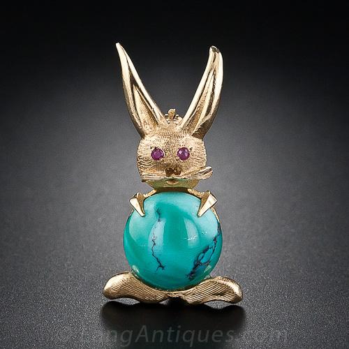 Turquoise Rabbit Pin
