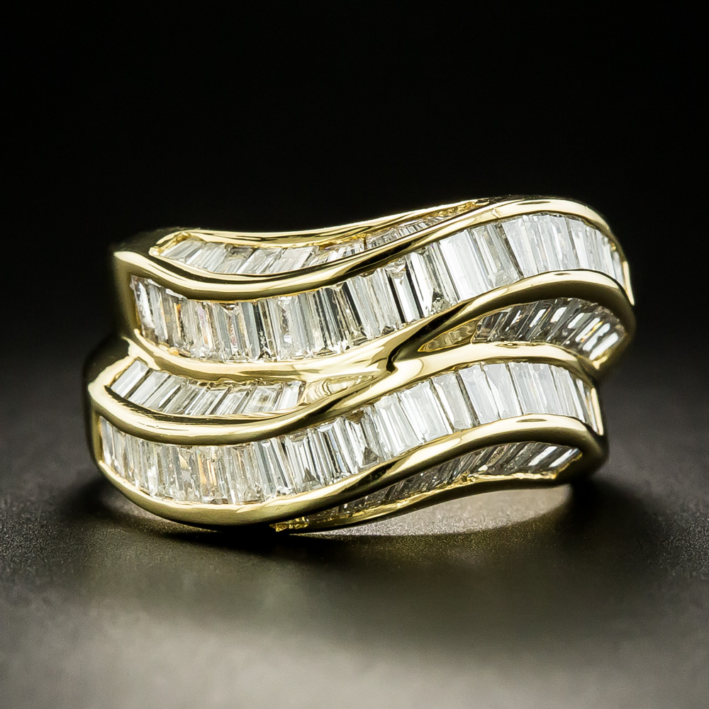 Undulating Six-Row Baguette Diamond Ring