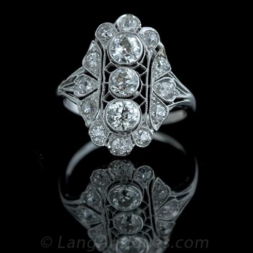 Vertical Three-Stone Diamond Dinner Ring