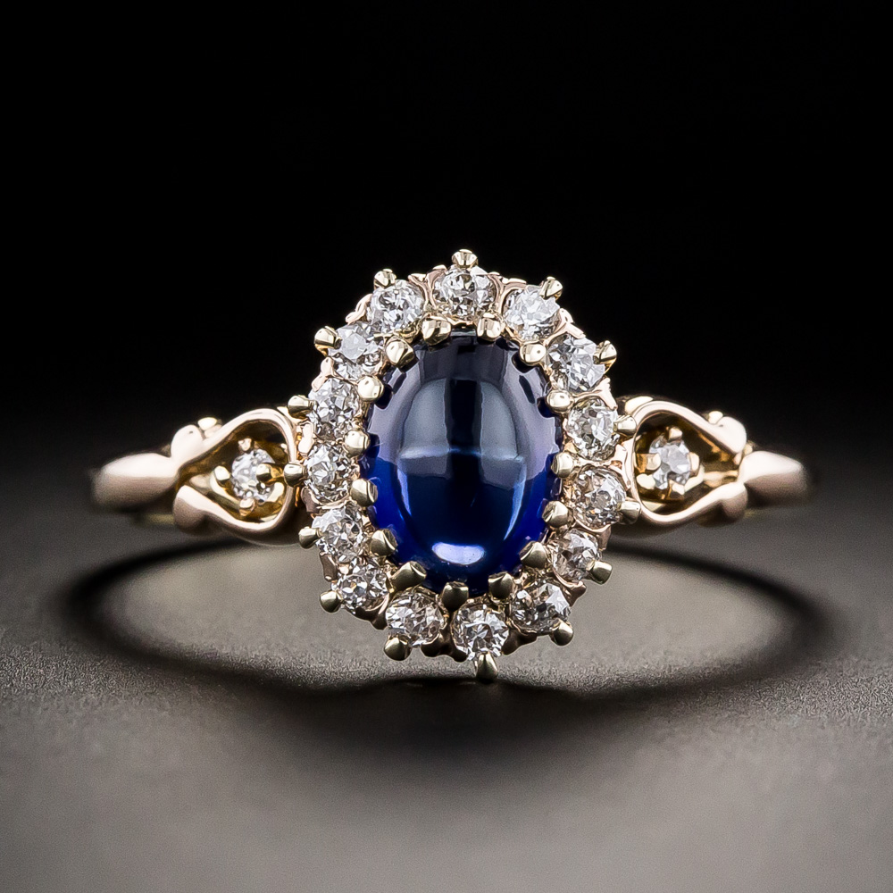 Victorian 1.33 Carat Cabochon Sapphire And Diamond Halo Ring