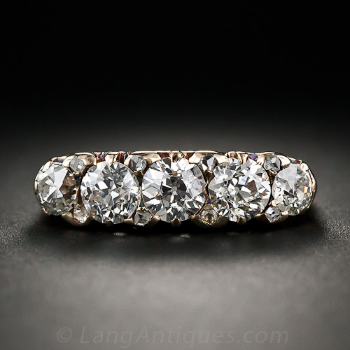 Victorian 15K Five Diamond Ring