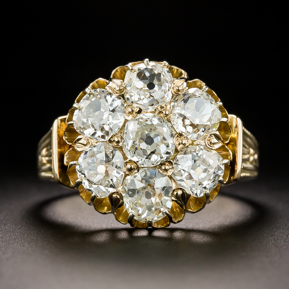 Victorian 2.60 Carat Total Diamond Cluster Ring