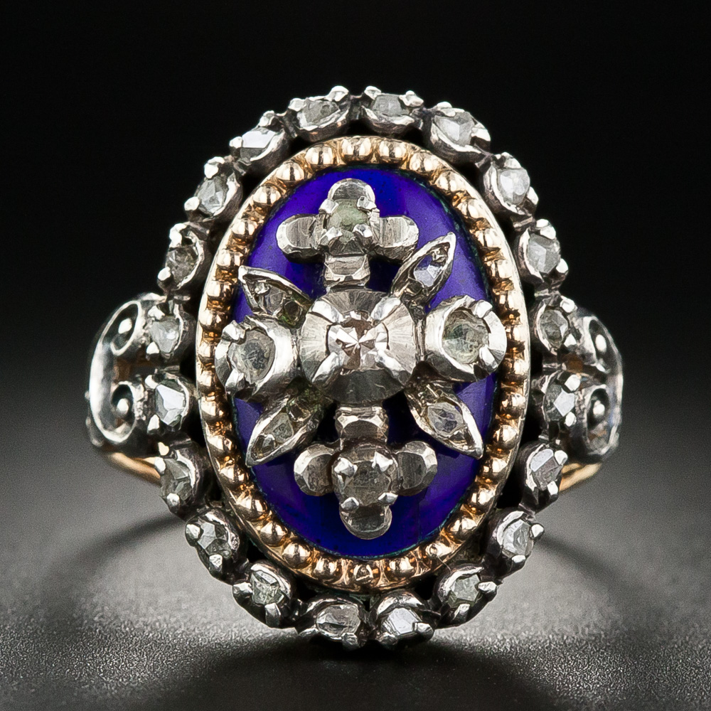 Victorian Blue Enamel and Diamond Ring