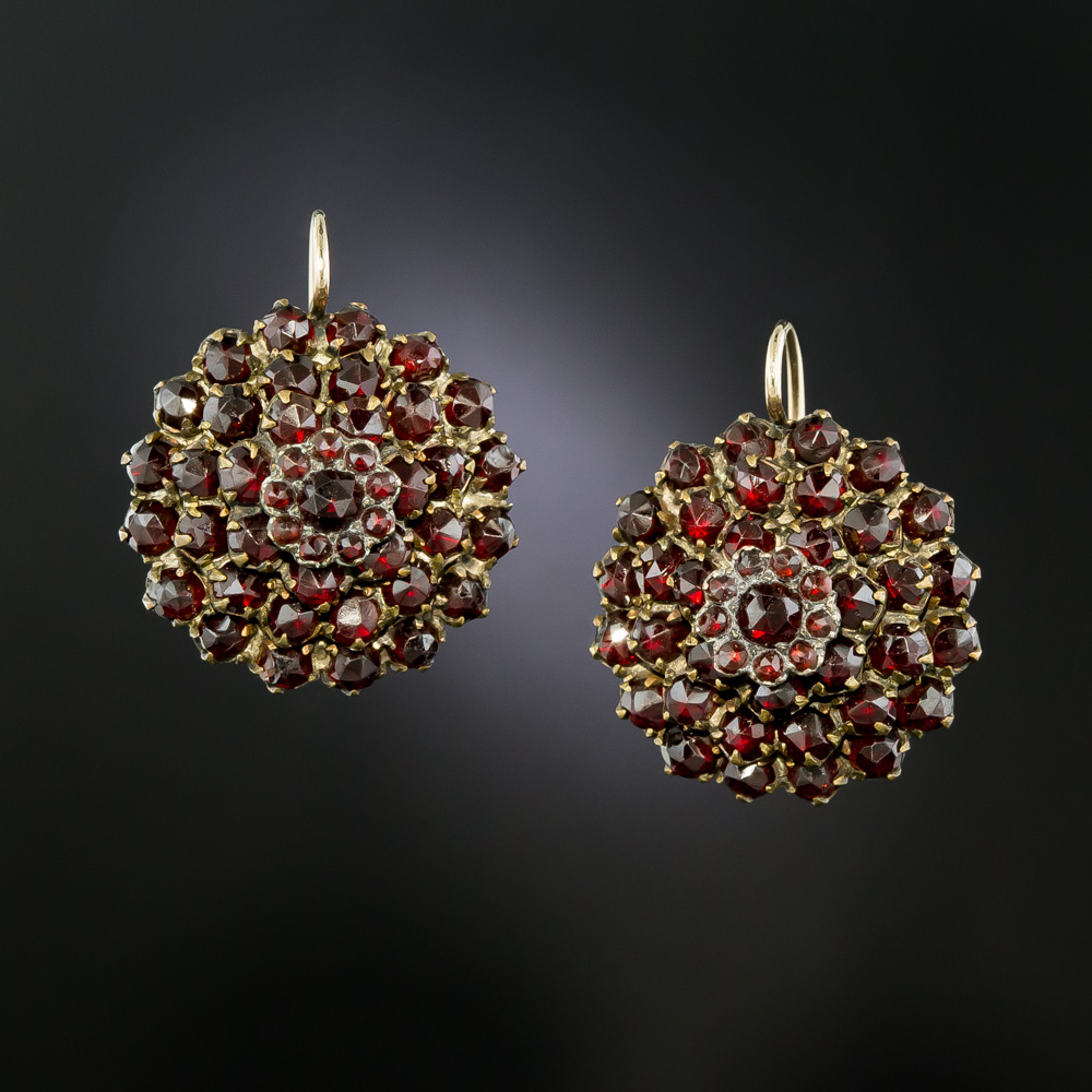 Victorian Bohemian Garnet Round Cluster Earrings
