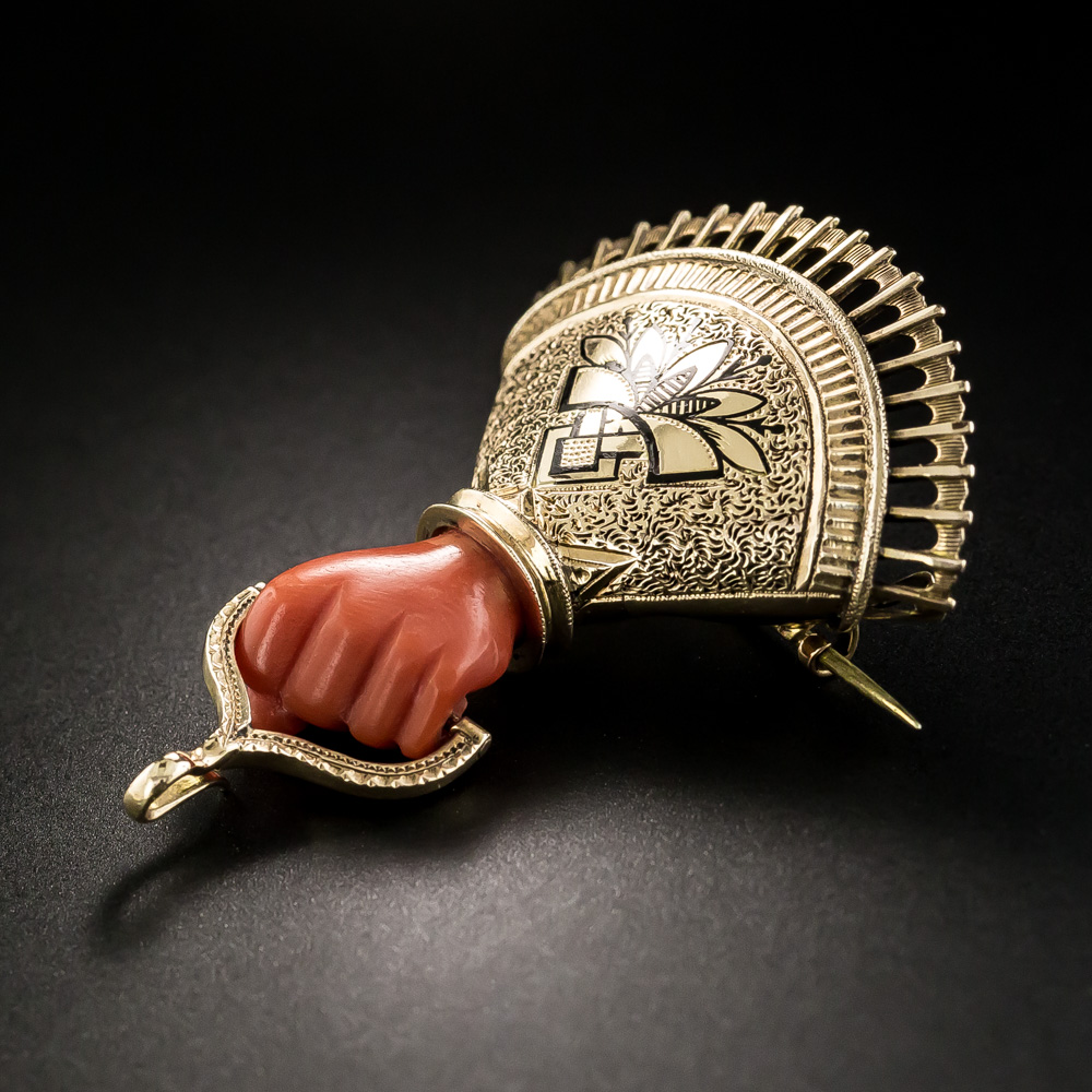 Victorian Coral Hand Brooch