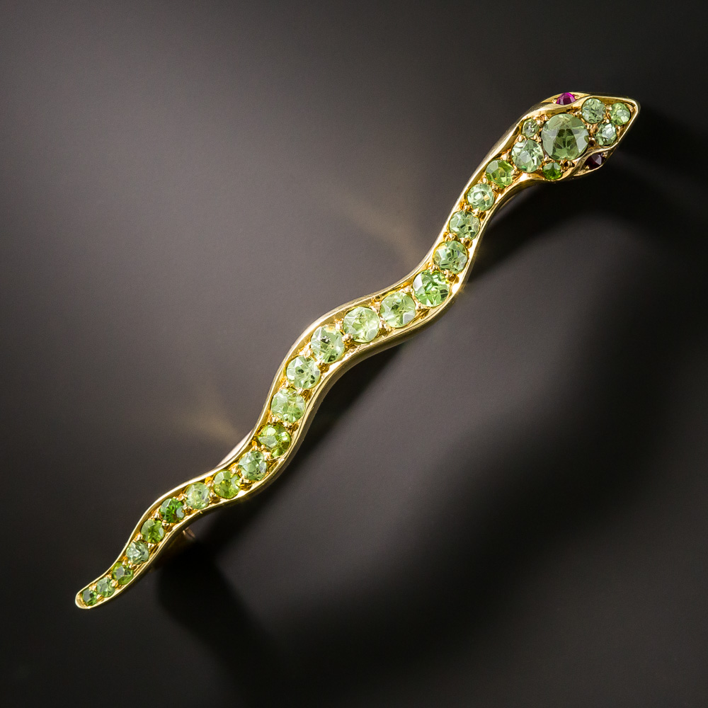 Victorian Demantoid Garnet Snake Pin