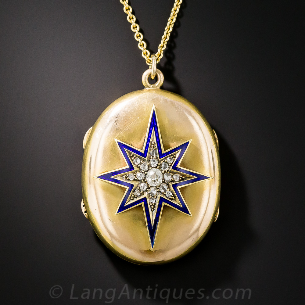 Victorian Diamond and Blue Enamel Locket