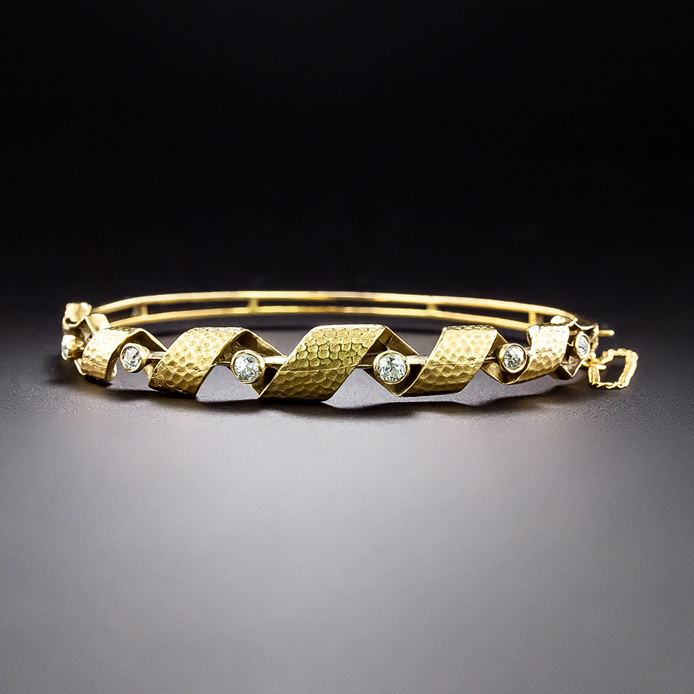 Victorian Diamond and Textured Ribbon Bangle Bracelet