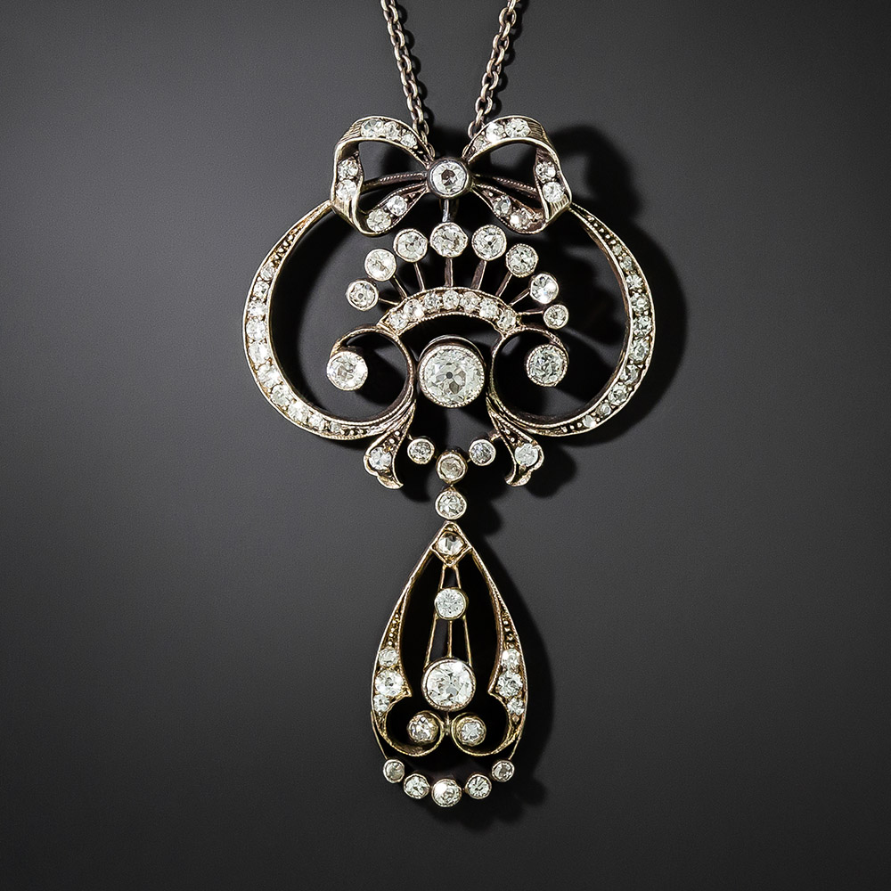 Victorian Diamond Bow and Scroll Necklace