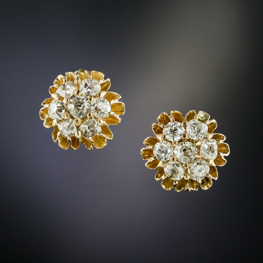 Victorian Diamond Cluster Stud Earrings
