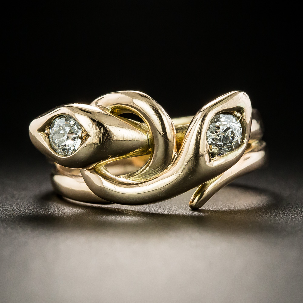 Victorian Diamond Double Snake Ring
