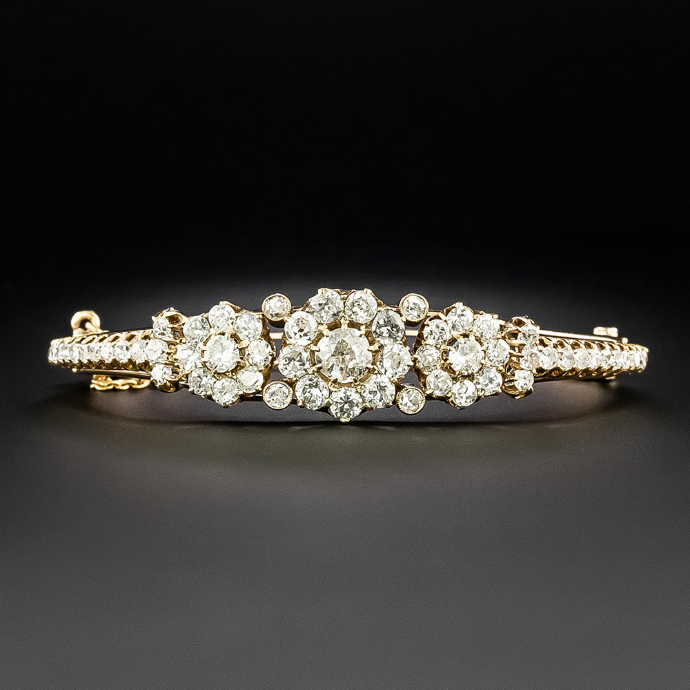 Victorian Diamond Flower Bangle Bracelet