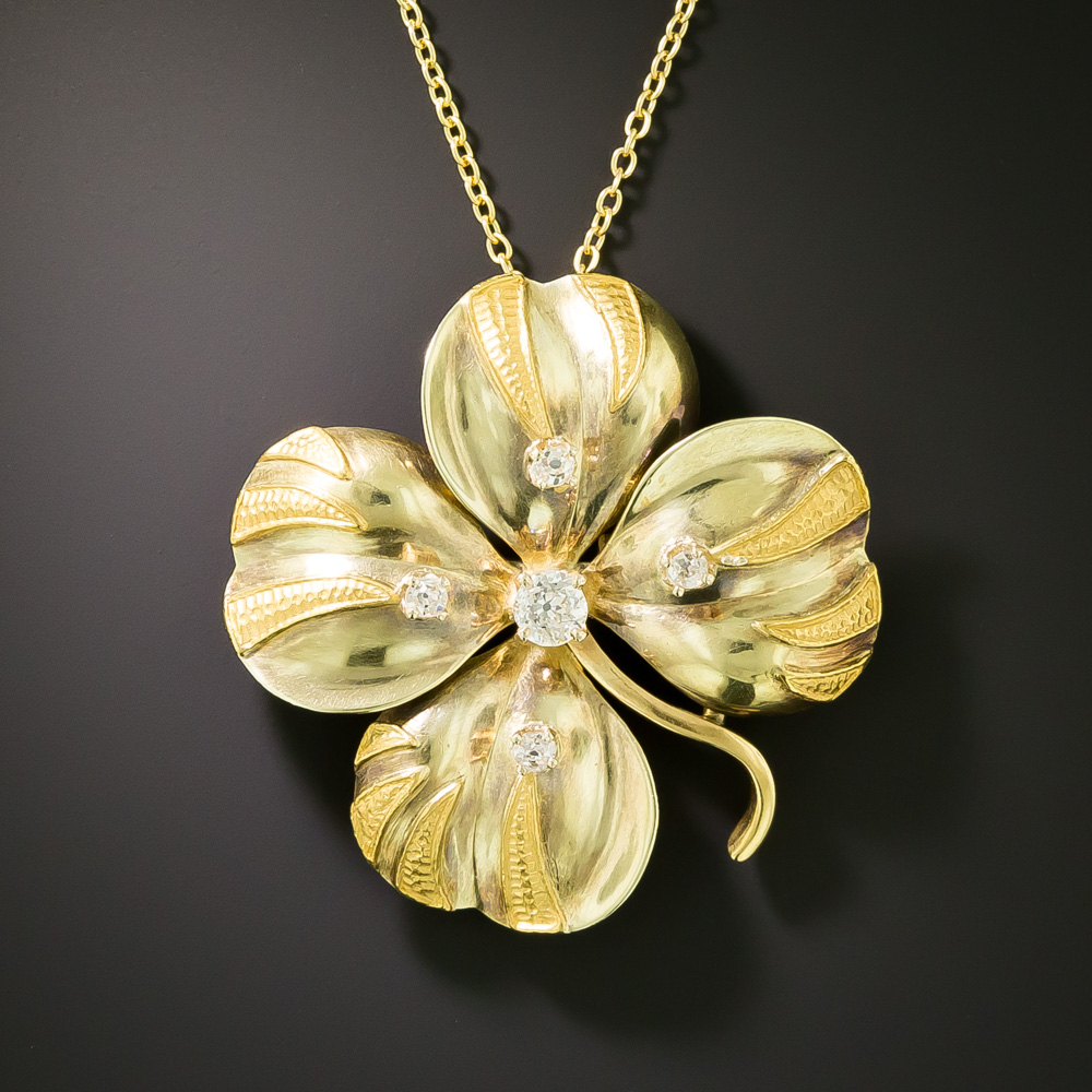 Victorian Diamond Four-Leaf Clover Pendant