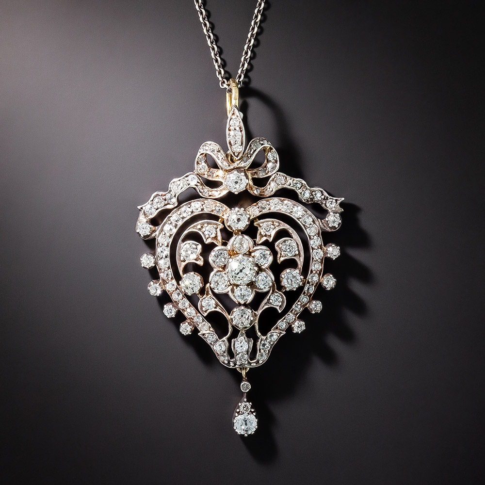 Victorian Diamond Heart Lavalière Necklace