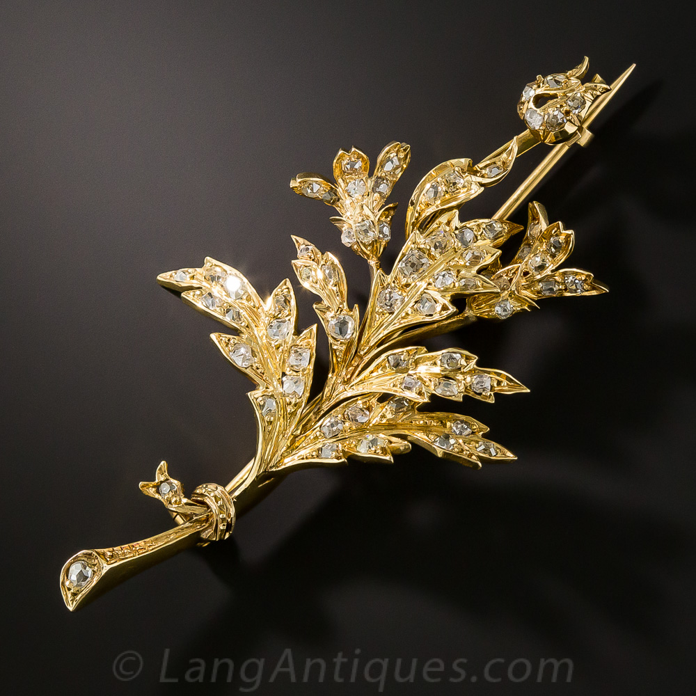 Victorian Diamond Oak Branch Brooch