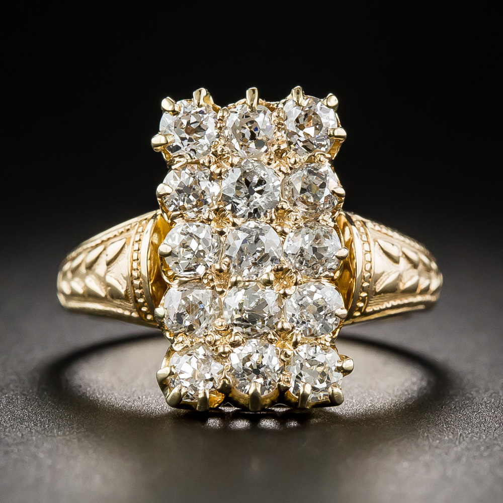 Victorian Diamond Rectangular Cluster Dinner Ring