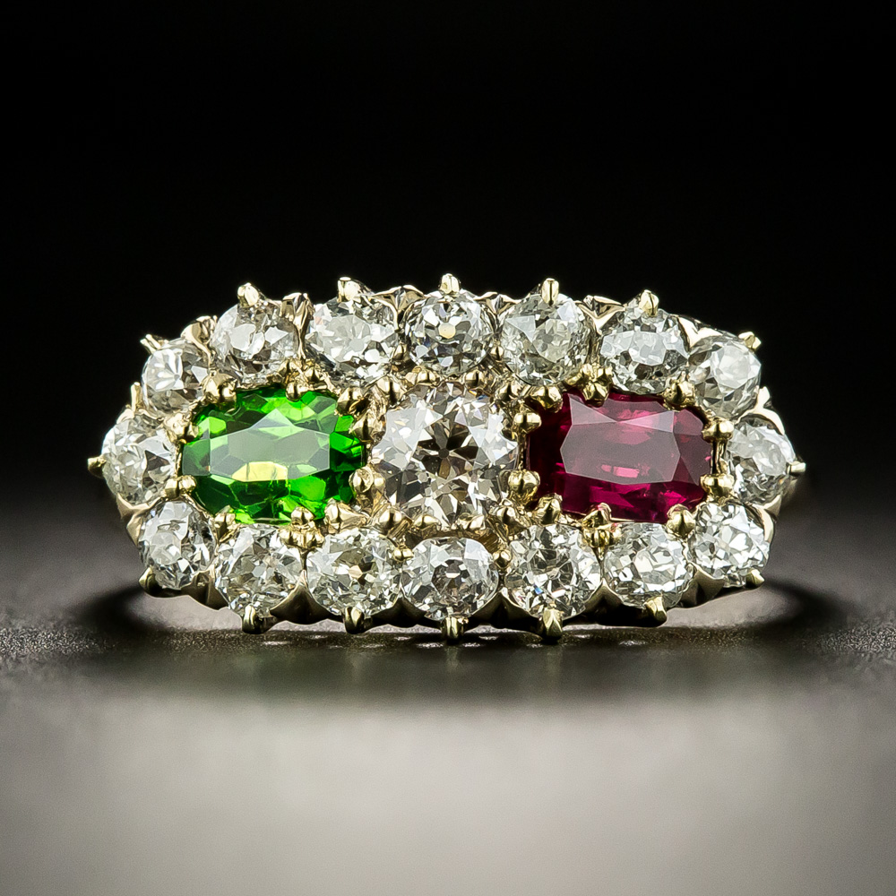 Victorian Diamond, Ruby and Demantoid Garnet Ring