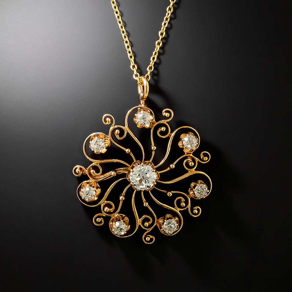 Victorian Diamond Scroll Circle Pendant