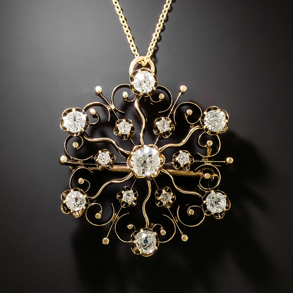 Victorian Diamond Scroll Pendant/Brooch
