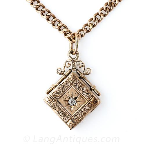 Victorian Diamond Set Locket and Chain