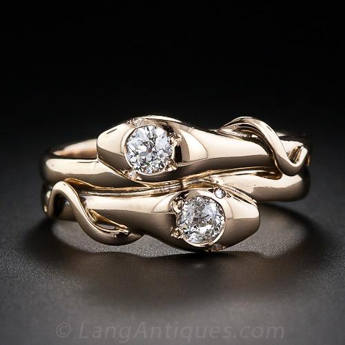 Victorian Diamond Twin Snake Ring