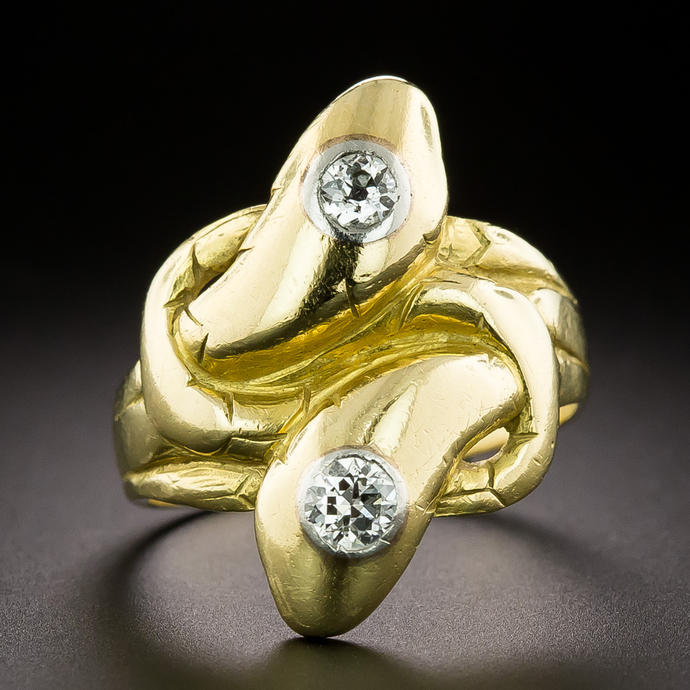 Victorian Double Diamond-Headed Snake Ring
