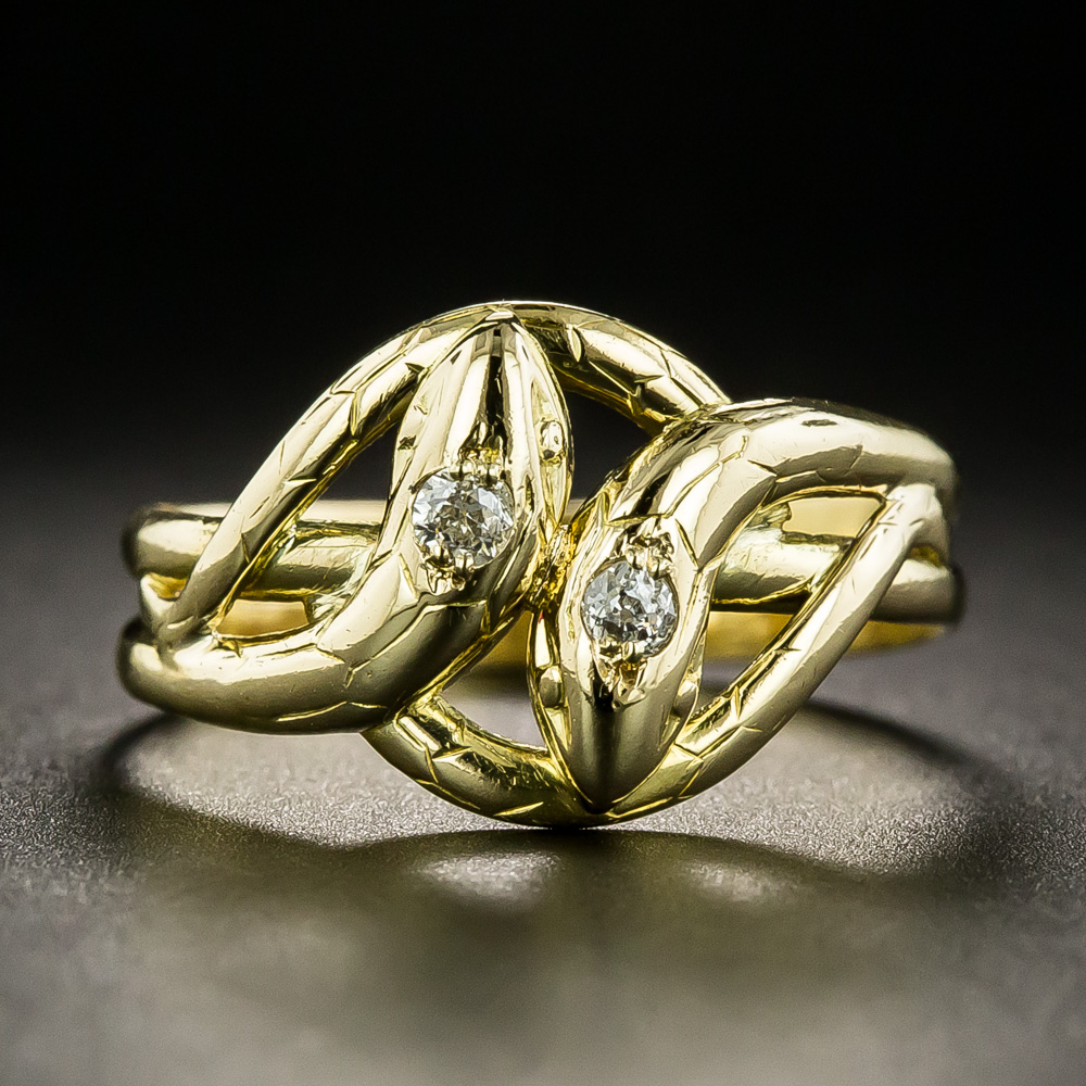 Victorian Double Diamond Snake Ring
