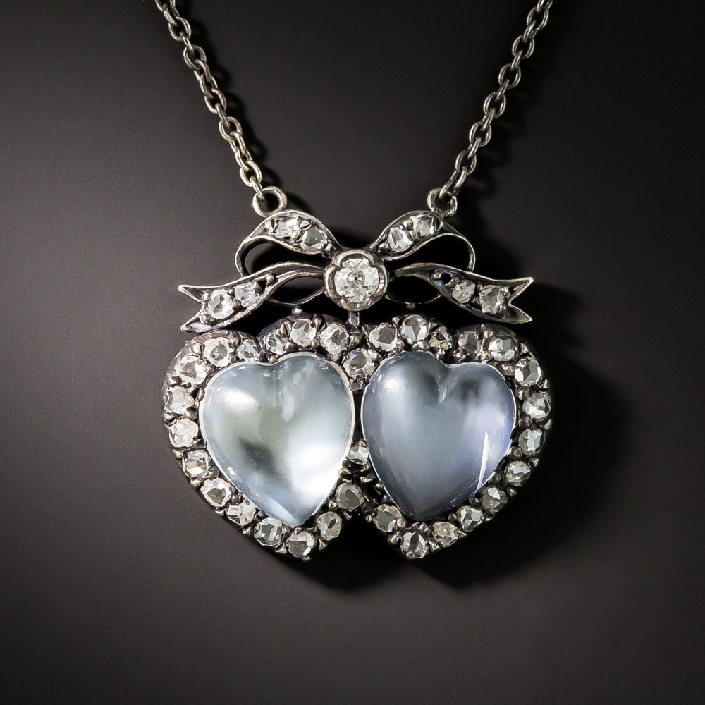 Victorian Double Moonstone Hearts Pendant