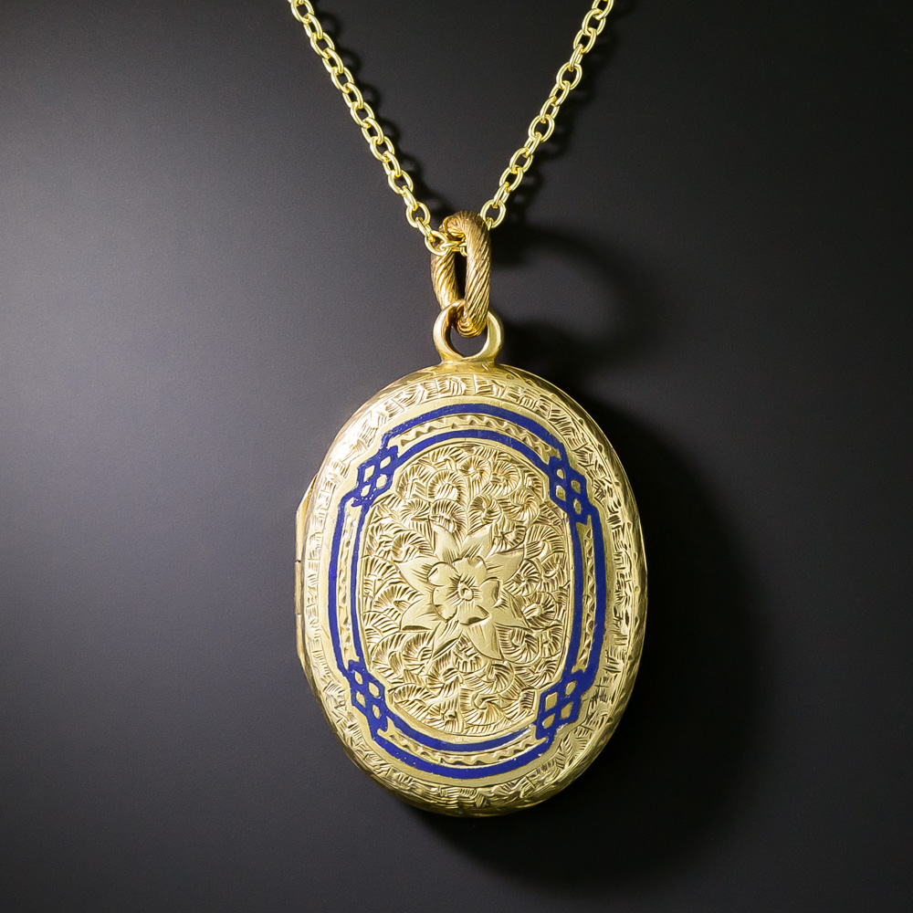 Victorian Enamel and Engraved Oval Locket