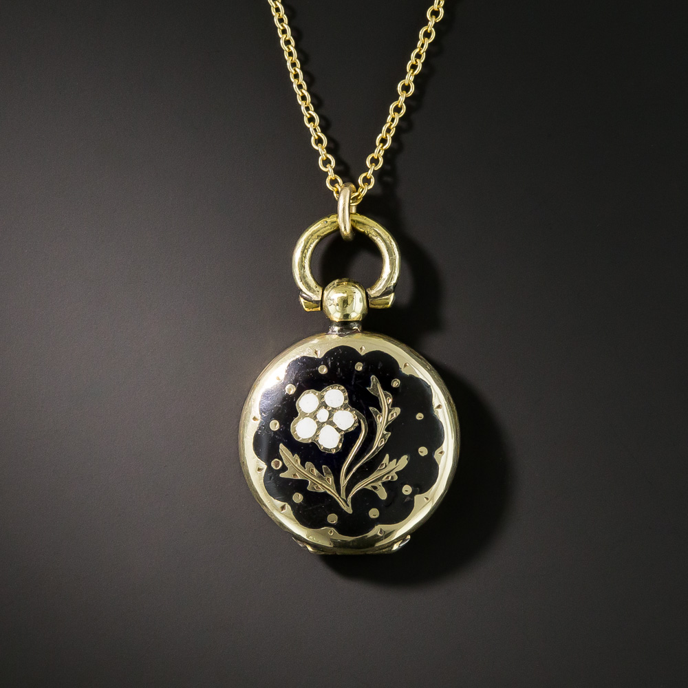 Victorian Enamel Flower Mourning Locket