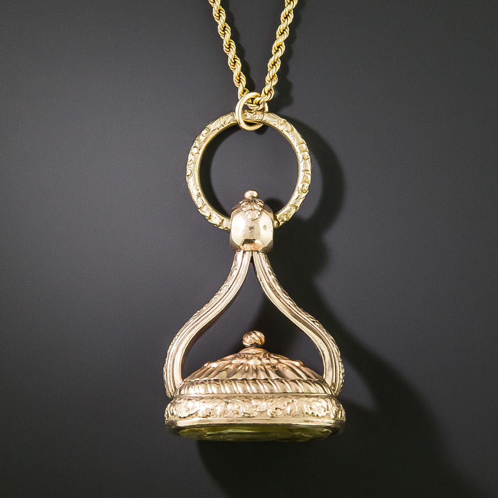Victorian Engraved Citrine Statement Fob Necklace