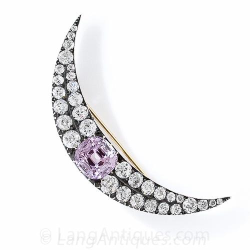 Victorian Fancy Sapphire and Diamond Crescent Pin