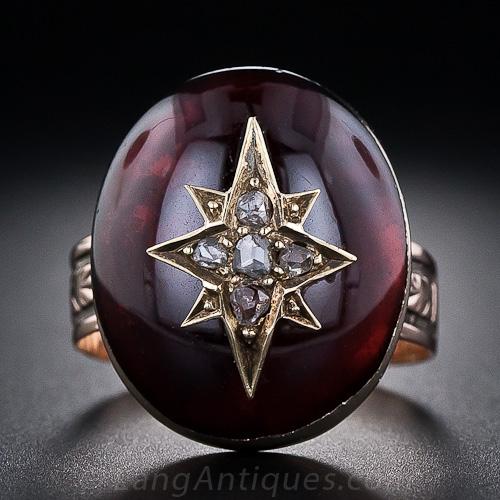 Victorian Garnet and Rose Cut Diamond Ring